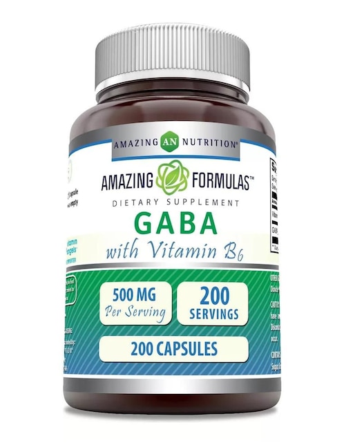 Gaba With Vitamin B6 Amazing Nutrition con gaba sabor natural de 200 cápsulas 1